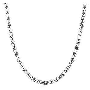 Miabella Solid 925 Sterling Silver Italian 2mm, 3mm Diamond-Cut Braided Rope Chain Necklace for Men Women, 925 Sterling Silver Made in Italy (3mm, Length 22 Inches (men's average length))