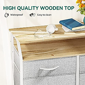 YITAHOME Fabric Dresser with 8 Drawers, Furniture Storage Tower Cabinet, Dresser for Bedroom, Living Room, Hallway, Closet, Sturdy Steel Frame, Wooden Top, Easy Pull Fabric Bins, Light Grey