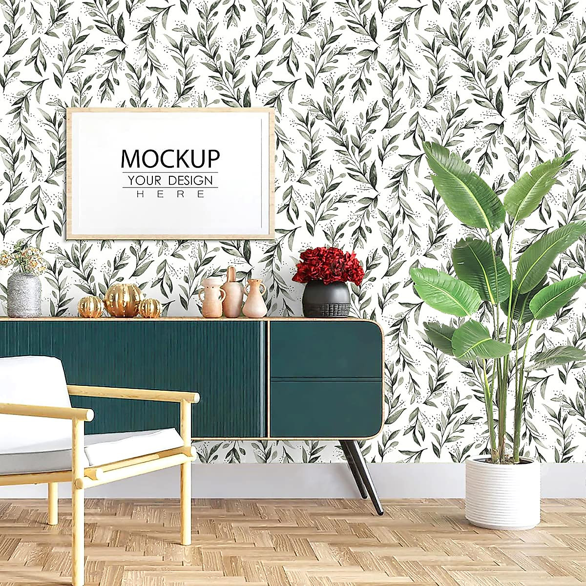 Erfoni Dark Green Leaf Wallpaper Peel and Stick Wallpaper 17.7in x 118.1in Removable Contact Paper Leaves Plant Self Adhesive Wallpaper Bathroom Vinyl