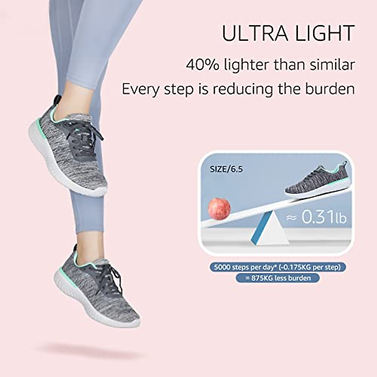 STQ Walking Shoes for Womens Lightweight Comfortable Casual Sports Shoes Athletic Sneakers Grey/Green 6