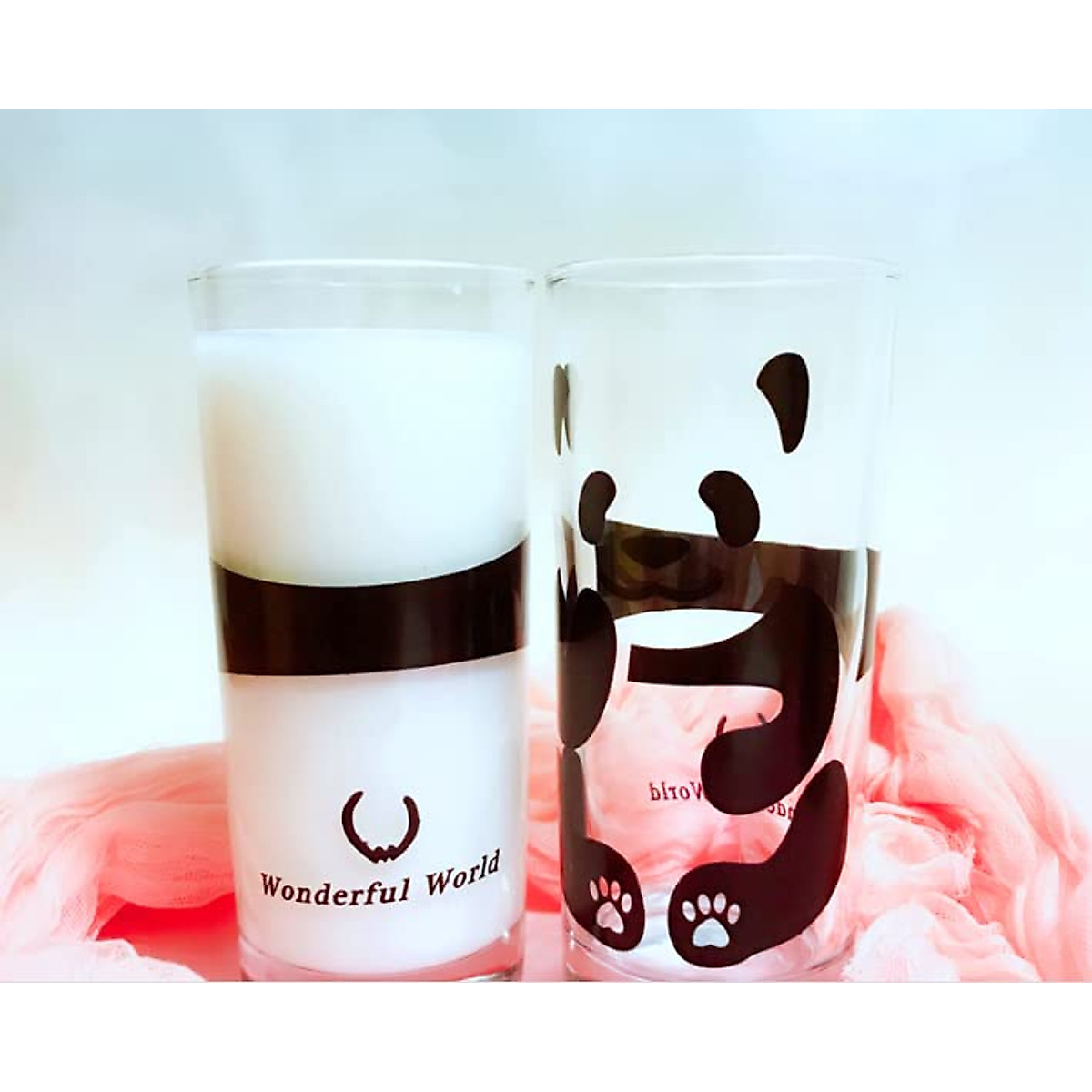 Cute Panda Glass Cup Mugs Milk Tea Cup Water Drinking Cups Couple Cup Breakfast Cups Gifts for Panda Lover,Set of 2