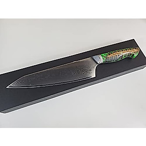 Custom VG10 Damascus chef knife Hybrid Santoku 9" White Silver cast pine cone handle, kitchen knife w/ 67 layer SS Damascus (Purple Cosmos)