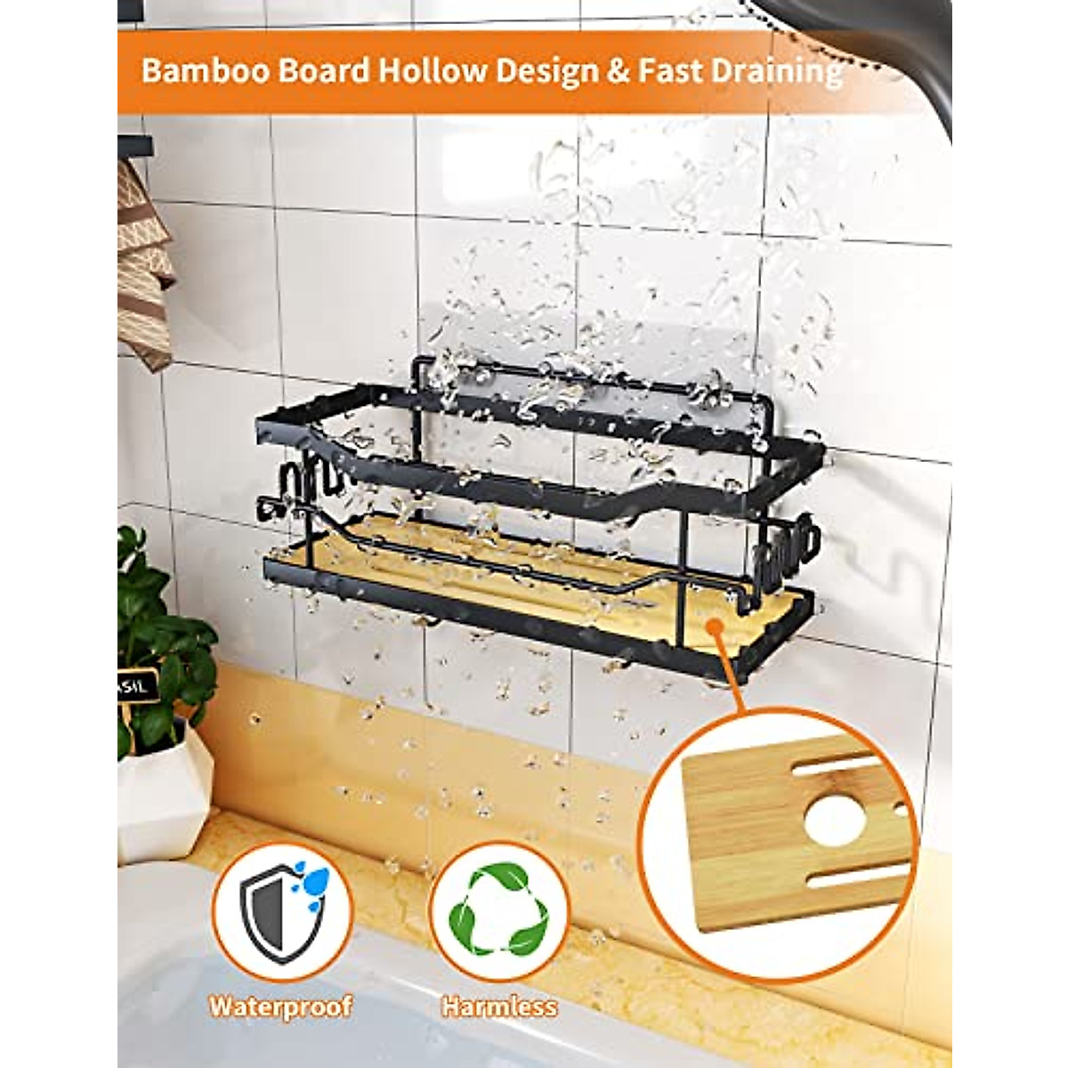 SWTYMIKI Shower Caddy Over Shower Head, 3 Tier Rustproof Hanging Shower Organizer with 16 Hooks & Dual Soap Holder, Large Capacity Shower Rack over the Shower Head for Bathroom Shower Room, Bronze