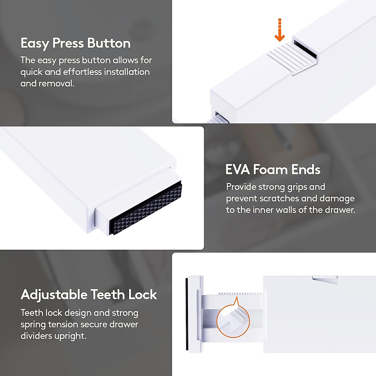 Lifewit 5 Pack Kitchen Drawer Dividers 2.36" High, 16"-22" Adjustable Drawer Organizer for Utensils/Clothes/Makeup, Plastic Expandable Separators in Dresser/Bedroom/Bathroom/Office Storage