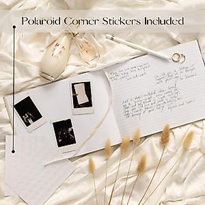 Wedding Guest Book With Personalized 2024 Year - Linen Photo Guestbook to Sign at Reception Party - Includes Clear Photo Corners Self Adhesive - 100 Pages Blank and Lined Thick Paper Guest Books