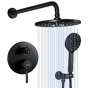 GAPPO Matte Black Shower System 9 Inch, Rain Shower Head with Handheld Spray High Pressure, Bathroom Luxury Wall Mounted Shower Faucet Set Rough-in Valve and Shower Trim Included