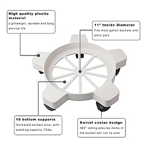 KOBSAINF 5 Gallon Bucket Dolly with 5 Smooth-Rolling Swivel Casters,75 lbs,No Tip or Spilling for 5 Gallon Bucket and Flowerpot,11" Inside Diameter