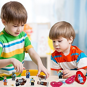 WODMAZ Valentines Day Gifts for Kids, 24 Pack Valentines Day Cards with Building Blocks PreFilled Hearts Box for for Boys Girls School Classroom Gift Exchange, Valentines Party Favors