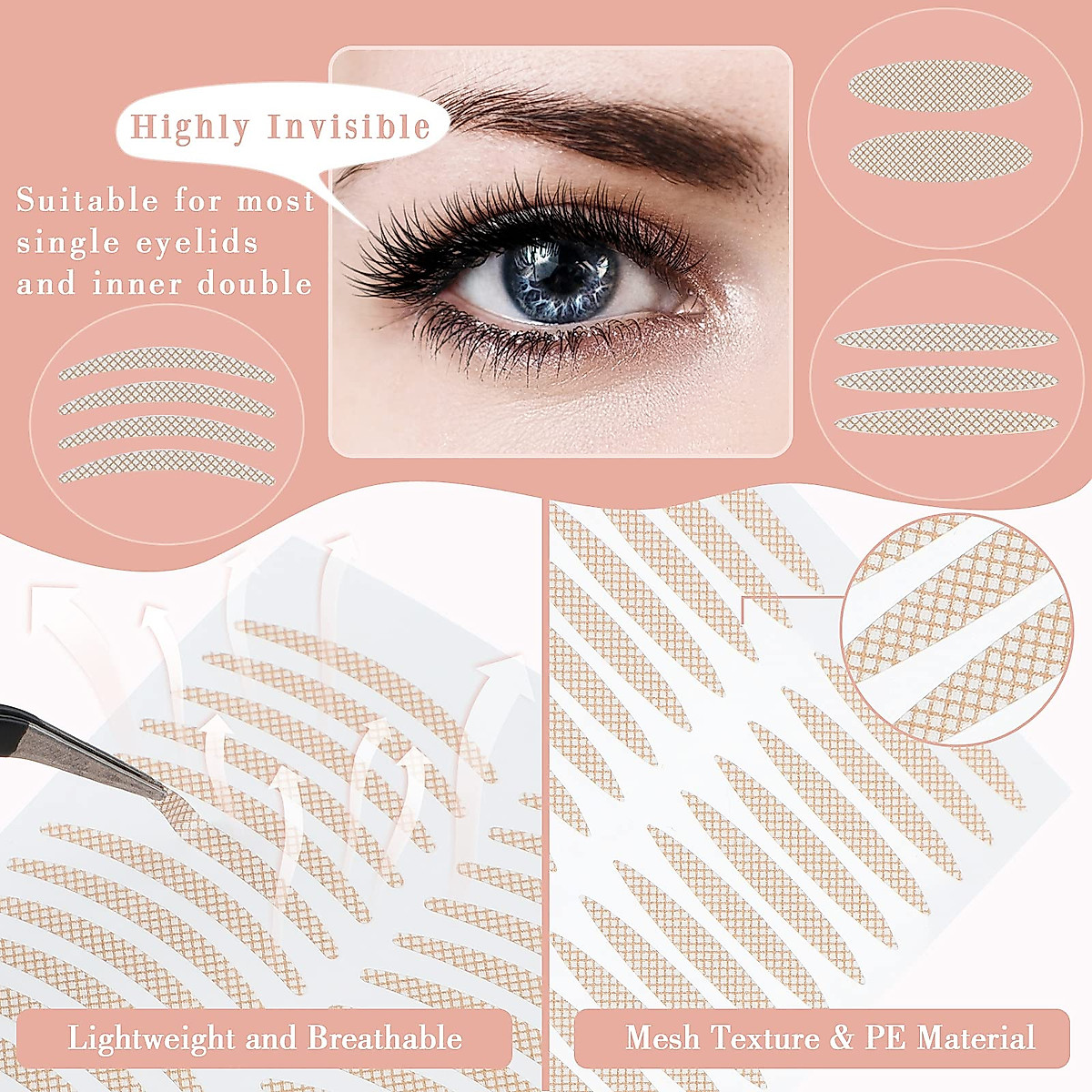 Queekay 864 Pcs Eyelid Lifters Strips Natural Invisible Eyelid Tape Droopy Eyelid Tape Double Single Eyelid Stickers Self Adhesive Eye Lid for Hooded Droopy Uneven Mono Eyelids