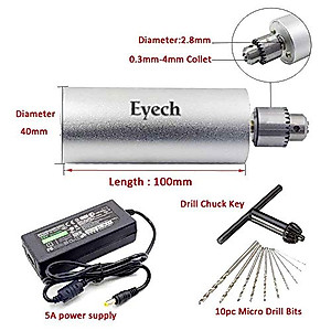 Eyech 0.3-4mm Micro Aluminum Portable Handheld Drill Mini Electric Hand Drill with 5A DC5V-12V Power Supply Control for DIY 10Pcs Drill Bits Included