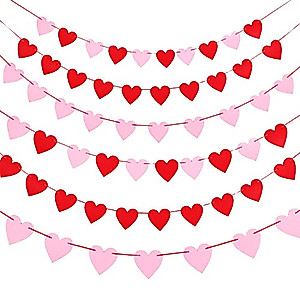 6 Sets Felt Heart Garland Banner, 60 Feet Red Pink Heart Garland Valentine's Day Banner Decor for Valentine's Day, Anniversary, Wedding, Birthday Party Decorations