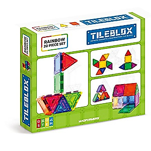 MAGFORMERS Tileblox Basic Rainbow 20 Pieces, Rainbow Colors, Magentic Geometric Shapes Building STEM Toy Set Ages 3+