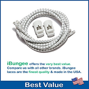 IBUNGEE LACES (Elastic No Tie Shoelaces (Reflective), (White, 22-Inch)