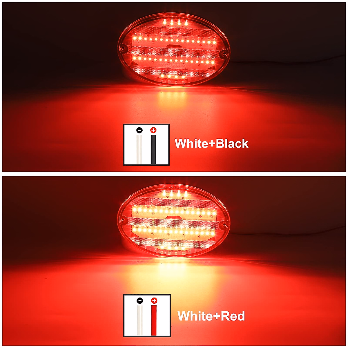 Partsam 2Pcs 8.5" Oval Led Tail Lights 40LED Red for Trailer RV Motorhome Airstream Oval Led Stop Turn Tail Lights Surface Mount Taillights Replacement Lights IP68 Submersible w/Mounting Gaskets