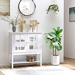 HOMCOM Coffee Bar Cabinet, Modern Sideboard Buffet Cabinet, Kitchen Cabinet with 2 Glass Doors, Adjustable Inner Shelving and Bottom Shelf, White