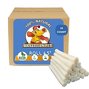 Brazilian Pet Natural Treats Rawhide Rolls Dog Chews Bones 6.5" (18 Count) for Pups and Small Dogs