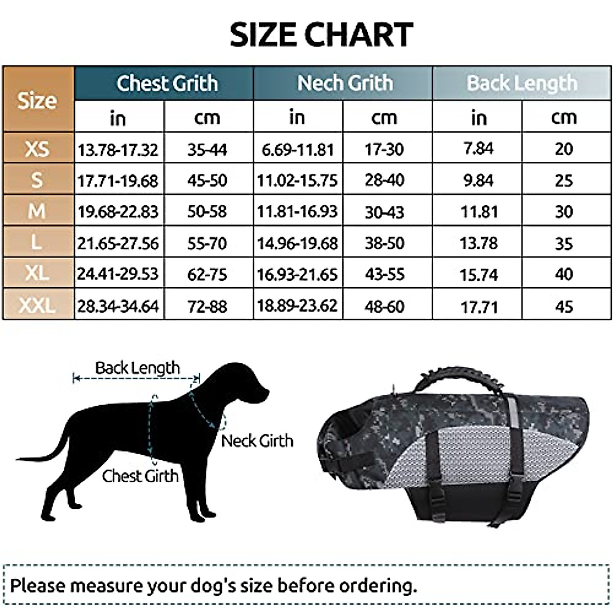 LETSQK Dog Life Jacket Dog Safety Vest with Adjustable Buckles for Small Medium Large Dogs, Pet Life Preserver Jacket with Durable Rescue Handle for Swimming,Surfing,Boating,Hunting