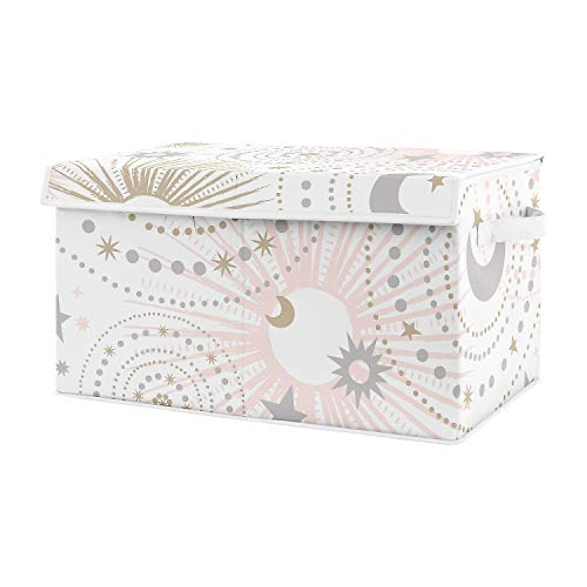 Sweet Jojo Designs Blush Pink, Gold and Grey Star and Moon Girl Baby Nursery or Kids Room Small Fabric Toy Bin Storage Box Chest for Celestial Collection