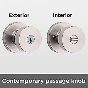 Kwikset Pismo Keyed Entry Door Knob Featuring SmartKey Security, Round, Satin Nickel