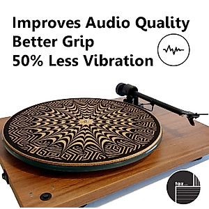 TazStudio Cork Turntable Mat for Better Sound Support on Vinyl LP Record Player - Original Geometric Design Mix Pattern [3mm thickness]-m1