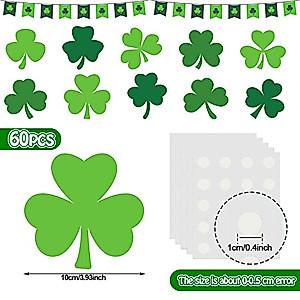 60 Pieces St Patricks Day Cutouts Shamrock Cutouts with Glue Point Green Shamrock Lucky Clover Decoration for St. Patrick 's Day Party Classroom Bulletin Board Decoration Classroom Decor