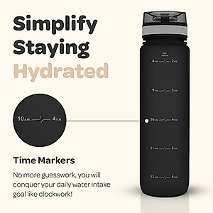 Hydracy 32 oz Motivational Water Bottle with Time Marker, 1 Liter Water Jug, Reusable Gym Water Bottle With Strap, Leak Proof Chug Lid, Bike Bottle with Fruit Infusion Strainer, Ideal Gift