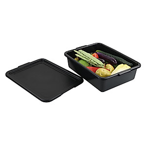 Xyskin Plastic Storage Utility Bus Tote with Lid, Restaurant Commercial Bus Box, 3 Packs, Black