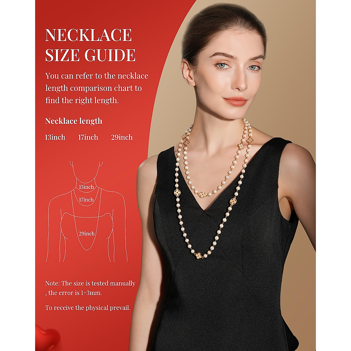 IDOKAWA 8MM Round Simulated Shell Pearl Strand Layered Necklace for Women, Dainty Multiple Strands Long Necklace for Party, Vintage Costume Jewelry