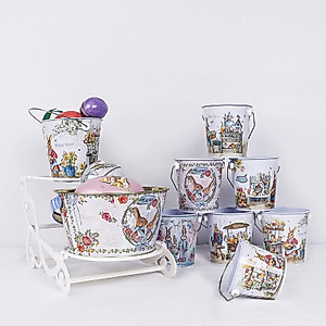 3 Pcs Easter Metal Buckets Easter Bunny Pail Baskets for Easter Eggs Hunt,Easter Pails Gift Baskets for Kids,Kids Easter Party Favor