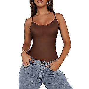 FeelinGirl Women's Compression Tank Top Seamless Body Shaper Camisole Shapewear Tank Tops for Women Brown L