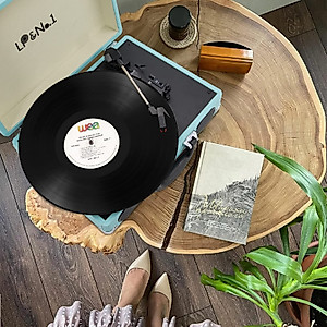 LP&No.1 Portable Suitcase Turntable with Stereo Speaker,3 Speeds Belt-Drive Vinyl Record Player,Classic Blue
