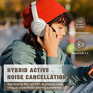 RUNOLIM Hybrid Active Noise Cancelling Headphones, 70H Playtime, Built-in Microphone, Bluetooth Wireless Over Ear Foldable Headphones with HiFi Audio, Home Travel Office