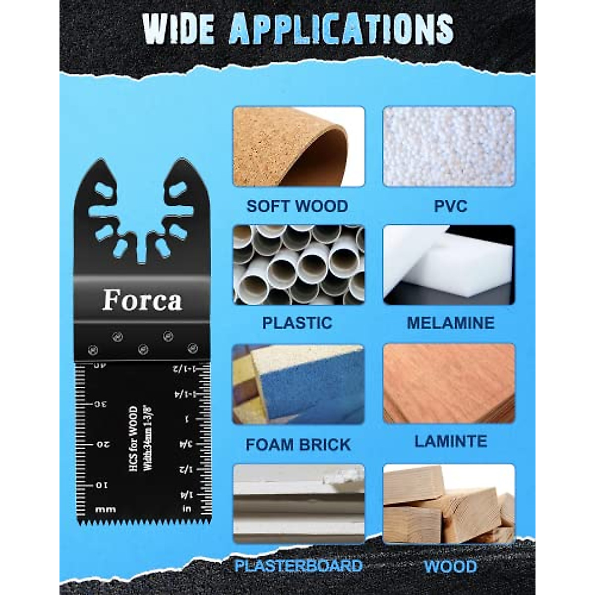 FORCA Multi Tool Blades Kits, 105pcs Universal Oscillating Tools Saw Blades for Wood, Fine Tooth Multitool Blades, Durable High Carbon Steel Fit Milwaukee Dewalt Makita Dremel Bosch 95% Oscillating To