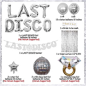 Last Disco Bachelorette Party Decorations Silver Last Disco Banner, Disco Ball Ring Balloons, Bride To Be Sash, Foil Fringe Curtain for Bridal Shower Retro 70s Bach Dance Music Festival Party Supplies