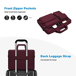 MOSISO Laptop Shoulder Bag Compatible with MacBook Air 15 M3 M2 2024 2023/Pro 16 inch M4 M3 M2 M1,15-15.6 inch Notebook with 2 Raised&1 Flapover&1 Horizontal Pocket&Handle&Belt, Wine Red