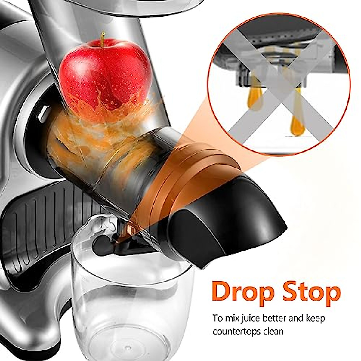 Juicer Machines Cold Pressed, AMZCHEF 3" Wide Chute Slow juicer, High Nutrition Juicer Slow Masticating with 2-Speed Modes & Reverse Function (Gray)