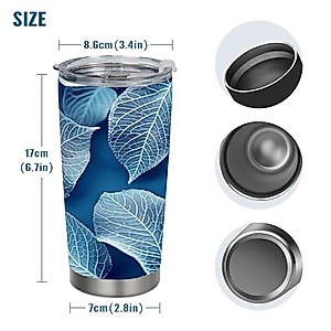 QWEUIOP 20oz Insulated Travel Coffee Mug White Leaves Stainless Steel Tumbler with Lid Double Wall Vacuum Coffee Cup For Hot and Cold Drinks14226