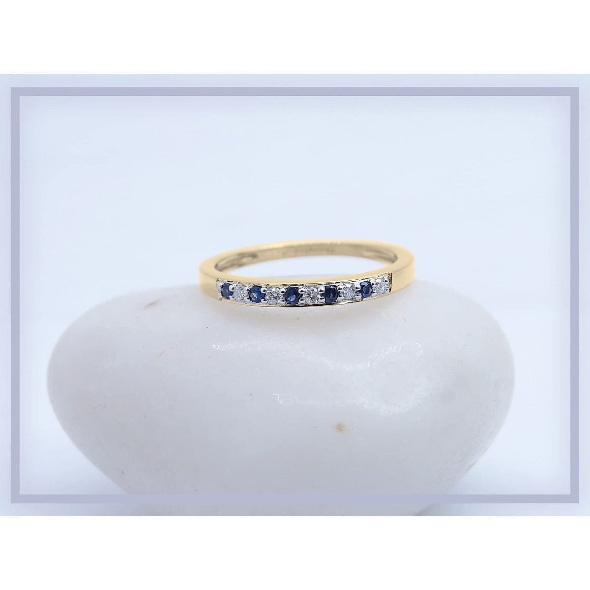 Dazzlingrock Collection 10K Blue Sapphire & White Diamond Women Anniversary Stackable Ring, Yellow Gold, Size 7