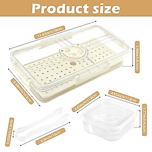 Quixleen Bacon Container for Refrigerator with Food Serving Tong and Small Square Storage Box Bacon Keeper with Sealing Lid Draining Plate Recording Function on the Lid