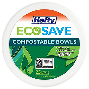 Hefty ECOSAVE Compostable Bowl, 16 Ounce , 25 Count