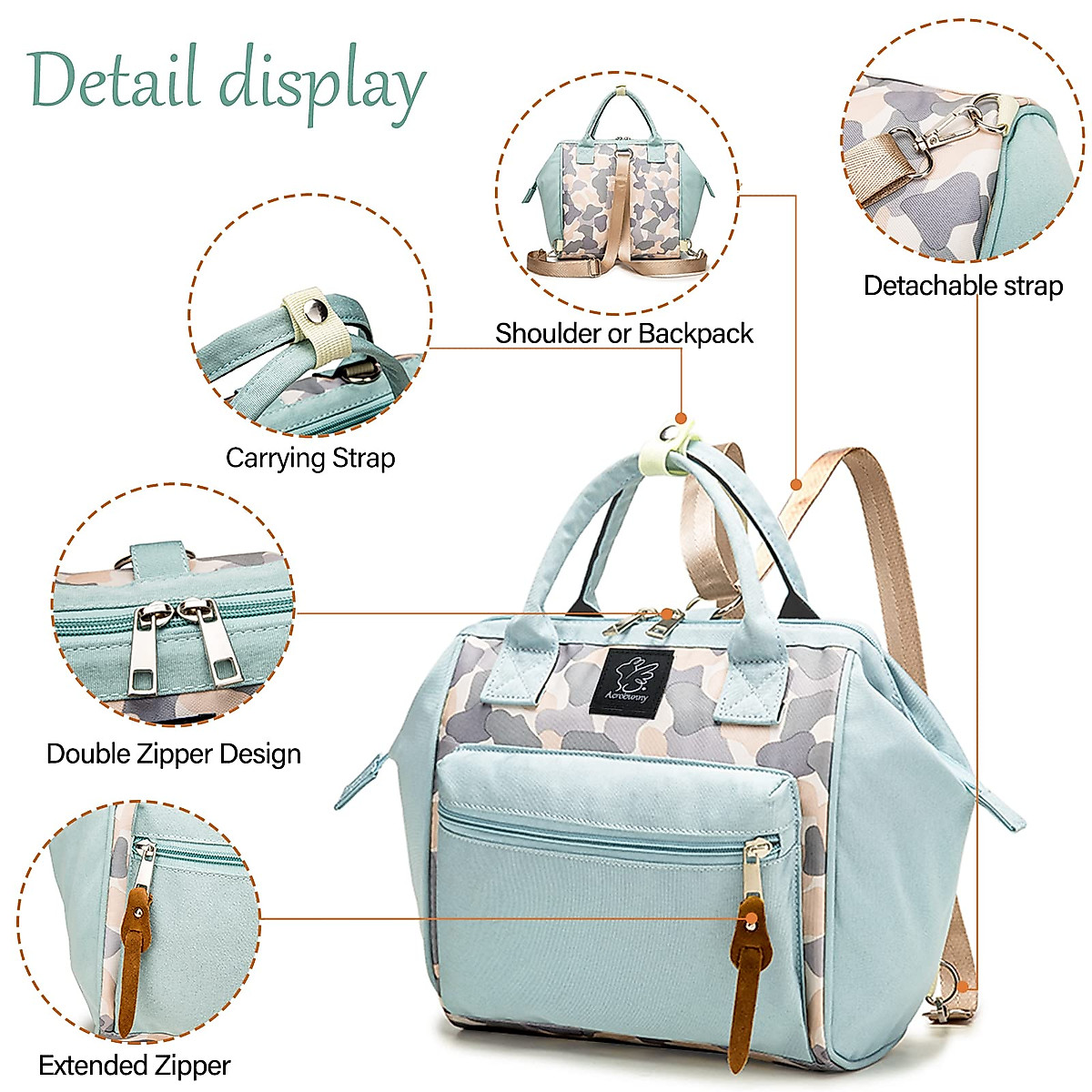 Aerobunny Small Diaper Bag Tote for Mom Dad - Mini Diaper Bag Backpack Mommy Bag Include Insulated Pocket