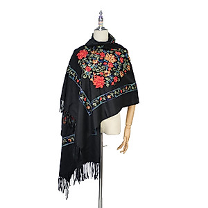 DOFOTAWN Women’s Embroidered Oversize Tassel Pashmina Shawl Scarf Gift for Women (black)
