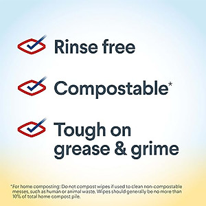 Clorox Compostable Cleaning Wipes - All Purpose Wipes - Household Essentials, Simply Lemon, 75 Count (Pack of 3)