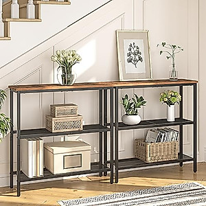 HOOBRO 29.5" Narrow Console Table, 3-Tier Entryway Table, Thin Sofa Table with Shelves, Side Table, Display Table, for Hallway, Entrance, Living Room, Bedroom, Rustic Brown and Black BF73XG01
