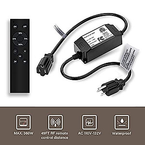 Banord Outdoor Dimmer, Max. 360W Plug-in Dimmer Switch for LED String Lights, Wireless Remote Control Dimming Controller with 4 Brightness Mode