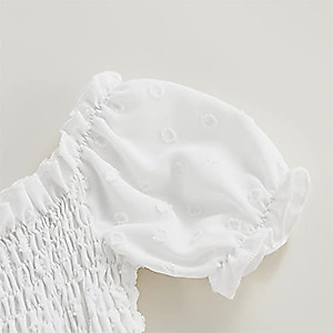 Baby Girls Romper Dress Summer Ruffle Chiffon Smocked Dress Vintage Onesie with Headband Princess Outfit (12-18 Months,White)