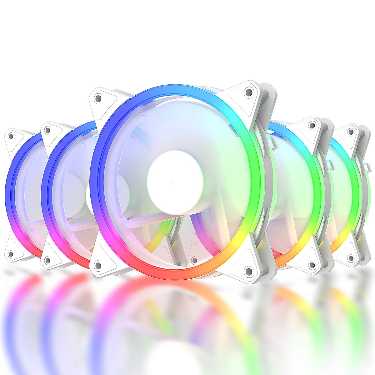 upHere 120mm RGB LED White PC Cooling Fan Ultra Quiet High Airflow for PC Cases,Computer Cooling,5 Pack,RGB06-5