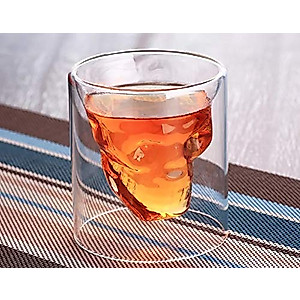 Viktorwan Skull Glasses, Shot Glasses,Funny Crystal Drinking Cup,Creative Whiskey Glasses,Double Wall Cool Beer Cup for Wine Cocktail Vodka,Home Halloween Party Bar Gift, set of 4 (25ml)