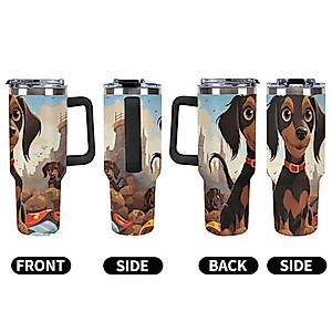STVNKML 40 Oz Tumbler with Handle I Love My Dog Dachshunds Stainless Steel Coffee Mug Reusable Travel Mug Leak-proof Insulated Car Cup Large Capacity Tumbler for Travel, Outdoor, Home Use (Black)