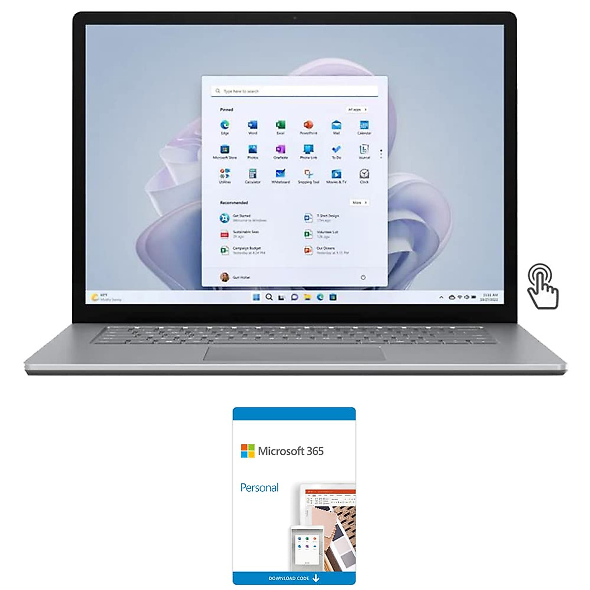 Microsoft RBY-00001 Surface Laptop 5 15" Intel i7, 8GB/256GB Touch, Platinum Bundle 365 Personal 15 Month Subscription